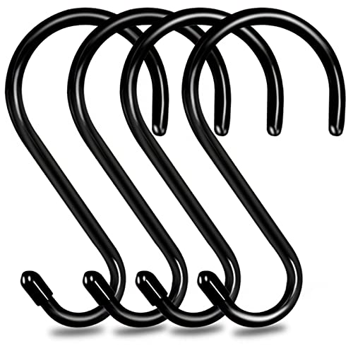 Dreecy Large Heavy Duty S Hooks 6 inch 7 MM Thick Vinyl Coated S Hook for Hanging Plants Outdoor, Metal Black Rubber Coated S Hooks for Closet Jeans Bags Pot Cups Jewelry Garden Tools. 4 Pack