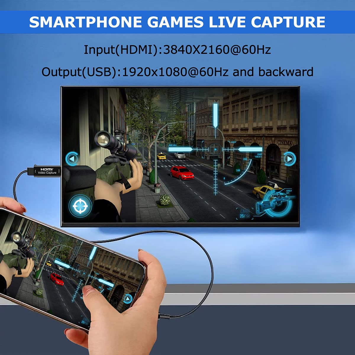 4K HDMI Video Capture Card, Cam Link Card Game Capture Card Audio Capture Adapter HDMI to USB 2.0 Record Capture Device for Streaming, Live Broadcasting, Video Conference, Teaching, Gaming(Black)