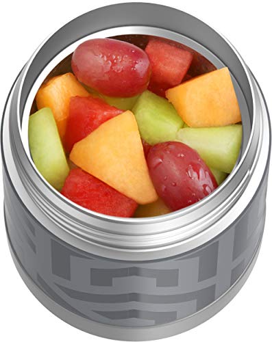 THERMOS FUNTAINER 10 Ounce Stainless Steel Vacuum Insulated Kids Food Jar with Folding Spoon, Grey And Aqua Waves