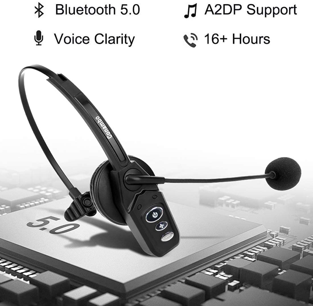 Conambo Trucker Bluetooth Headset, V5.0 Wireless Headset with Microphone, Hands Free Bluetooth Headphones with Noise Canceling Mic for Skype, Call Centers, Offices, Trucker (JBT800)