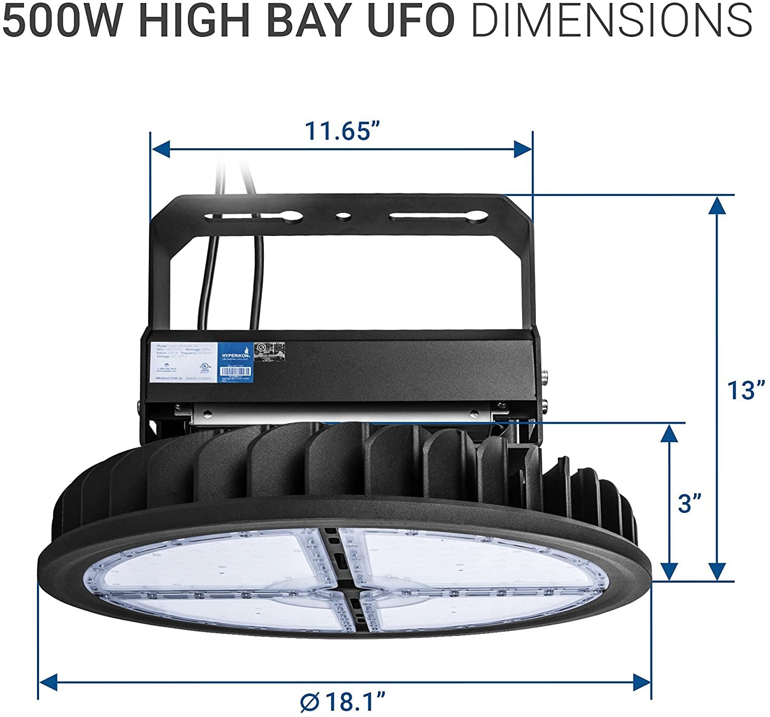 Hyperikon LED UFO High Bay Light 500W (2500 Watt Replacement), Shop and Warehouse Area Lighting, DLC