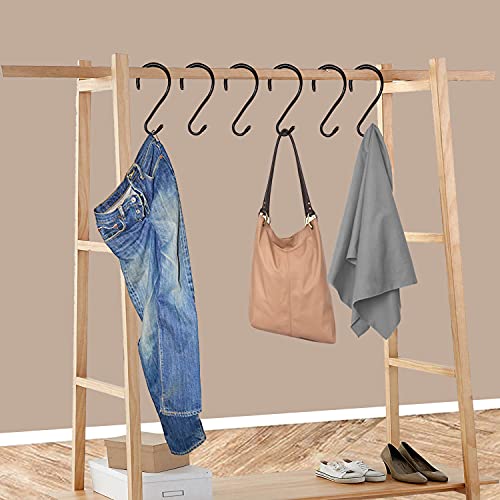 Dreecy Large Heavy Duty S Hooks 6 inch 7 MM Thick Vinyl Coated S Hook for Hanging Plants Outdoor, Metal Black Rubber Coated S Hooks for Closet Jeans Bags Pot Cups Jewelry Garden Tools. 4 Pack
