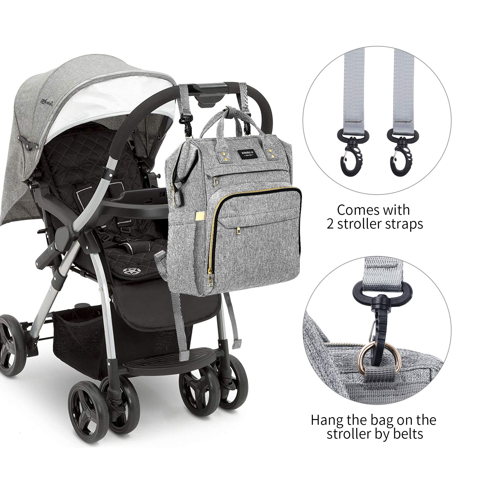 Diaper Bag Backpack Nappy Bags for Mom and Dad Diaper Bag with USB Charging Port Stroller Straps Thermal Pockets,Water Resistant, New Gray