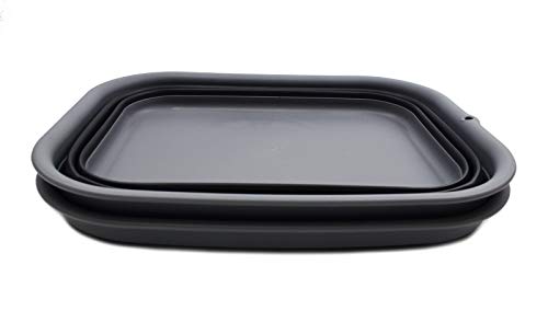 SAMMART 12L (3.17 Gallon) Collapsible Tub - Foldable Dish Tub - Portable Washing Basin - Space Saving Plastic Washtub (2, Grey/Black)