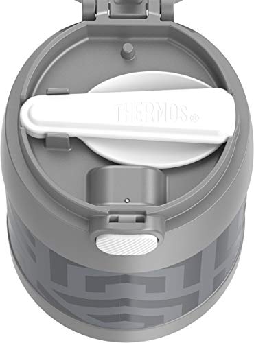 THERMOS FUNTAINER 10 Ounce Stainless Steel Vacuum Insulated Kids Food Jar with Folding Spoon, Grey And Aqua Waves