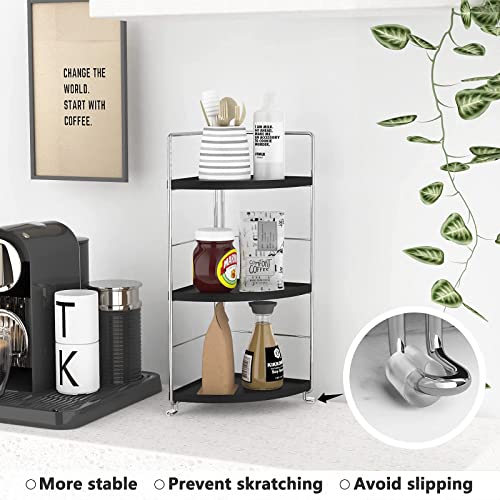 JANUS LiANG 3-Tier Corner Bathroom Organizer Countertop - Makeup Perfume Storage Standing Shelf Bathroom Tray or Kitchen Spice Rack, Black and Silver