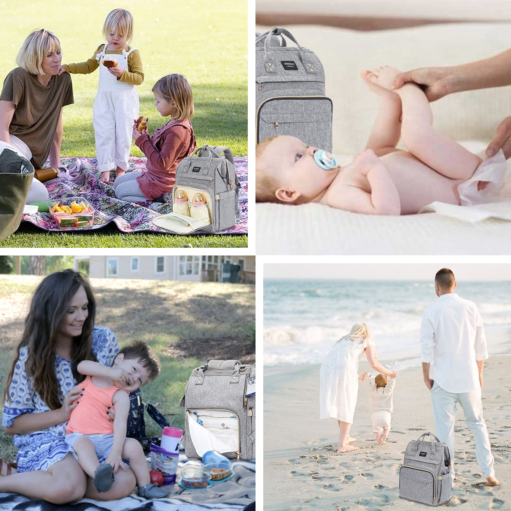 Diaper Bag Backpack Nappy Bags for Mom and Dad Diaper Bag with USB Charging Port Stroller Straps Thermal Pockets,Water Resistant, New Gray