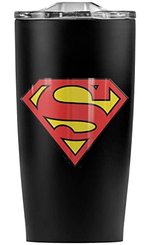 Superman Classic Logo Shield Stainless Steel Tumbler 20 oz Coffee Travel Mug/Cup, Vacuum Insulated & Double Wall with Leakproof Sliding Lid | Great for Hot Drinks and Cold Beverages