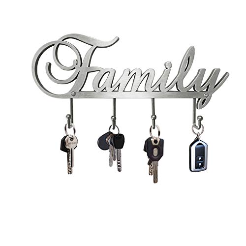 Myartte Key Holder- Key Hooks Decorative for Wall Decorative Zinc Alloy Key Organizer Rack with 4 Hooks -with Screws (Antique Sliver Family)