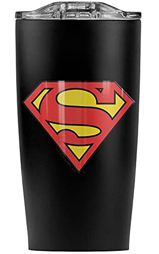 Superman Classic Logo Shield Stainless Steel Tumbler 20 oz Coffee Travel Mug/Cup, Vacuum Insulated & Double Wall with Leakproof Sliding Lid | Great for Hot Drinks and Cold Beverages