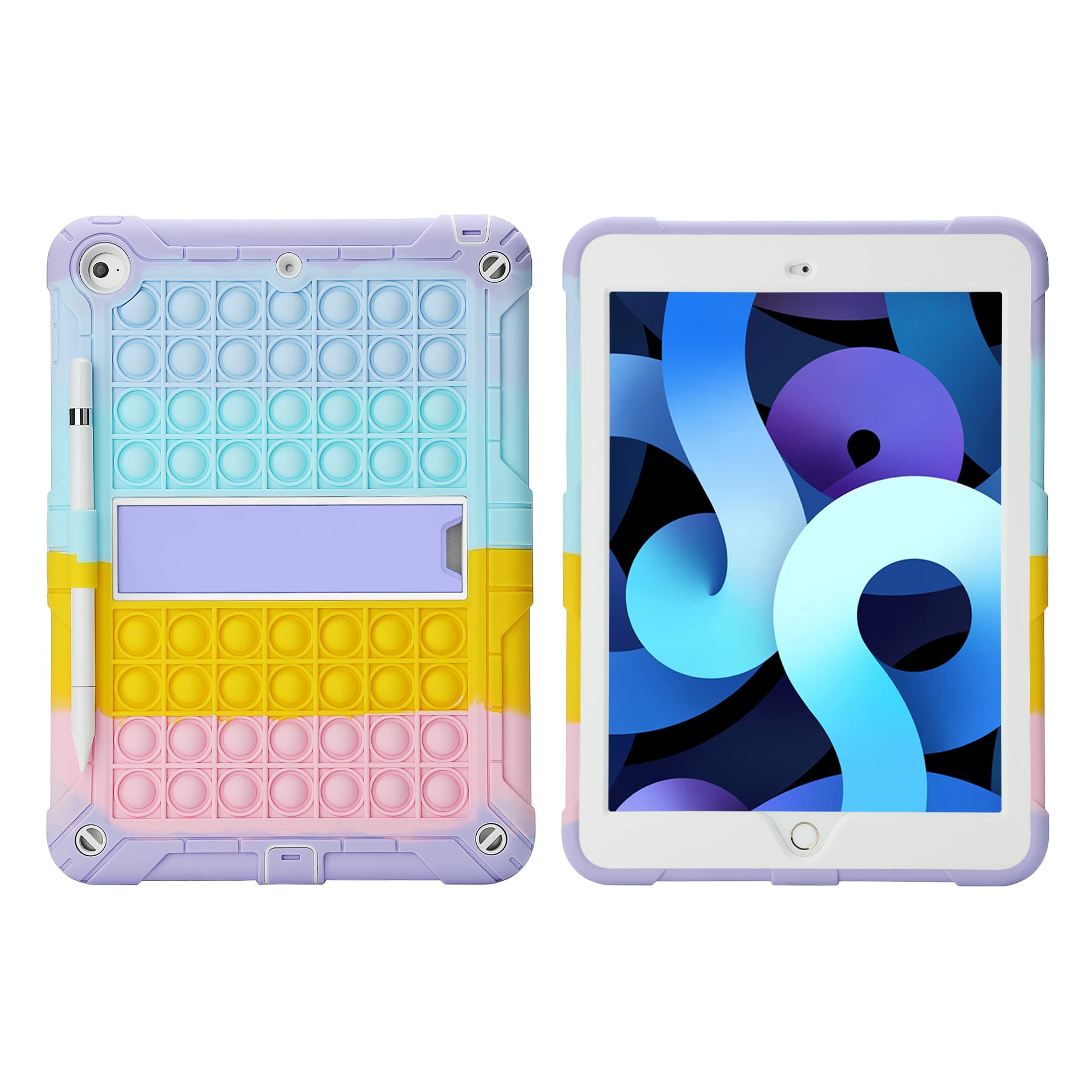 XZC Case for iPad 6th Generation/5th Generation (9.7 inch 2018/2017 Model)/iPad Air 2 Case/iPad Pro 9.7 Case Shockproof Cover with Pencil Holder and Strap (Rainbow 2)