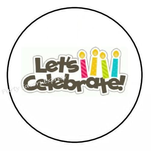 Party Favors Express 1.5" Inch Let's Celebrate Birthday Stickers - Multicolor, Modern, Contemporary Round Stickers - 30 Pcs