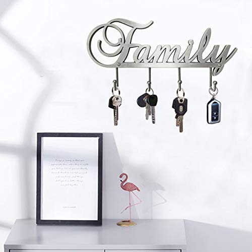 Myartte Key Holder- Key Hooks Decorative for Wall Decorative Zinc Alloy Key Organizer Rack with 4 Hooks -with Screws (Antique Sliver Family)