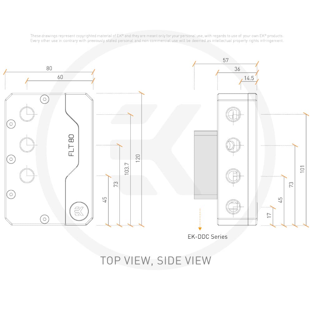 EK EKWB Quantum Kinetic FLT 80 Pump/Reservoir Combo, 4.72" x 3.15" x 2.2" DDC PWM, D-RGB, Plexi for Desktop