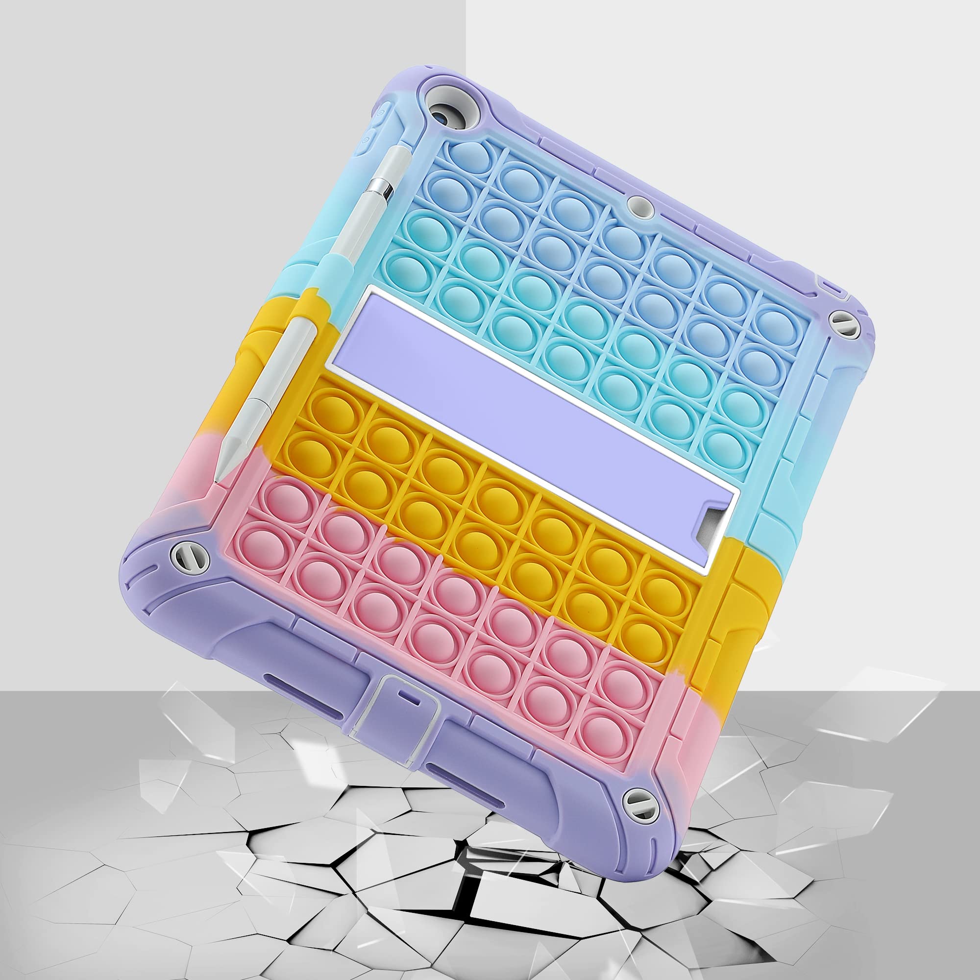 XZC Case for iPad 6th Generation/5th Generation (9.7 inch 2018/2017 Model)/iPad Air 2 Case/iPad Pro 9.7 Case Shockproof Cover with Pencil Holder and Strap (Rainbow 2)