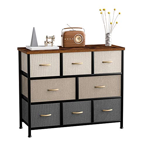 iVilla 8 Drawer Dresser Organizer Fabric Storage Chest for Bedroom, Hallway, Entryway, Closets, Nurseries,Furniture Storage Tower Sturdy Steel Frame, Wood Top, Removable Fabric Bins (Cream)