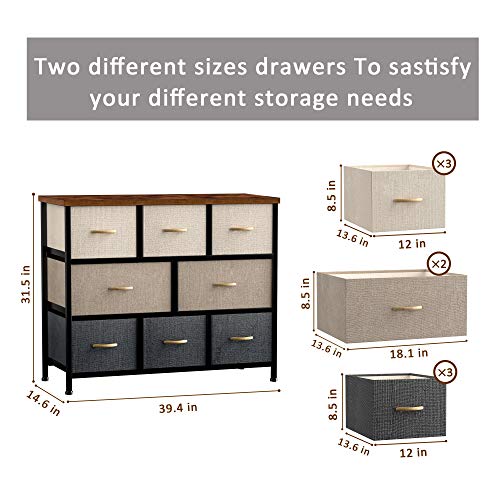 iVilla 8 Drawer Dresser Organizer Fabric Storage Chest for Bedroom, Hallway, Entryway, Closets, Nurseries,Furniture Storage Tower Sturdy Steel Frame, Wood Top, Removable Fabric Bins (Cream)