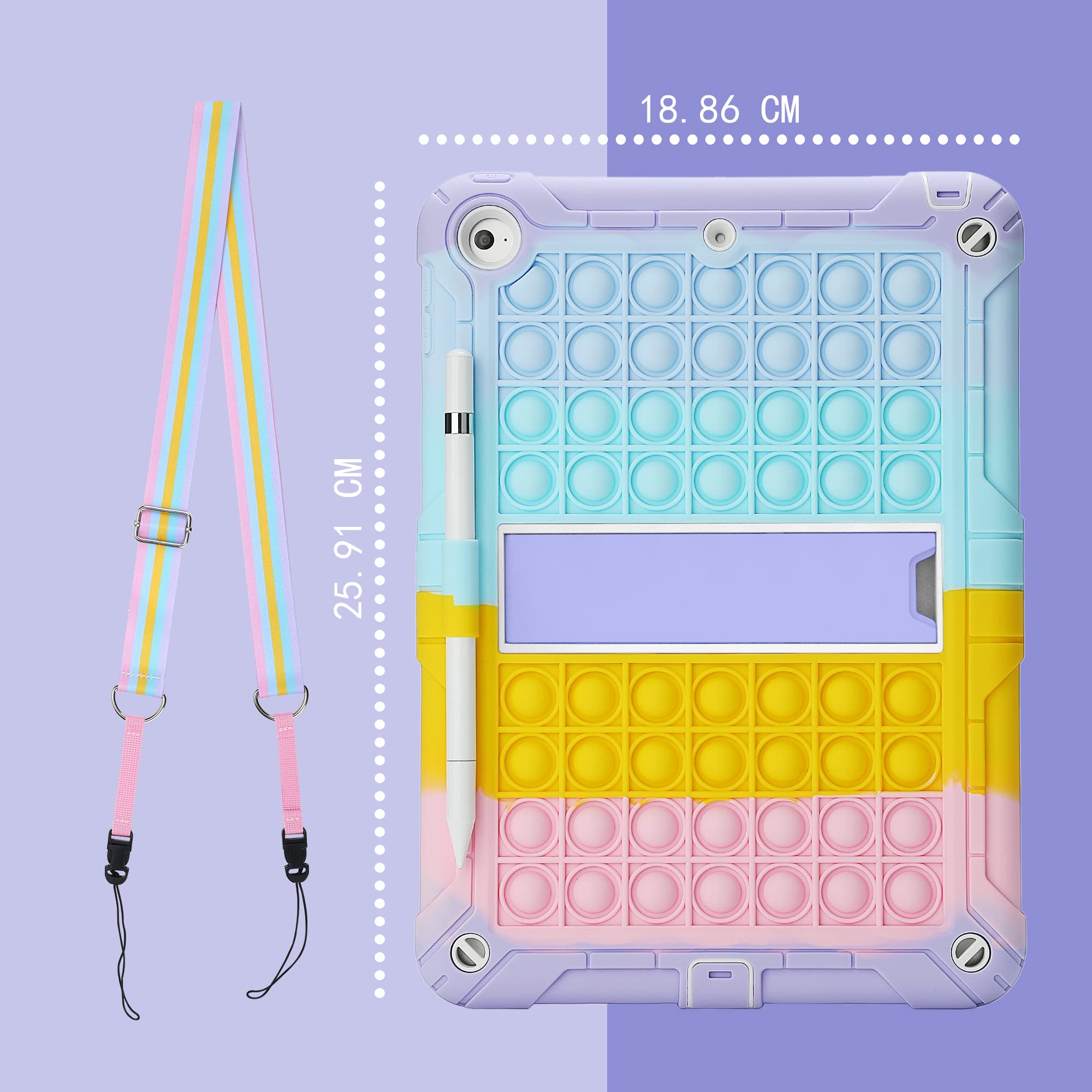 XZC Case for iPad 6th Generation/5th Generation (9.7 inch 2018/2017 Model)/iPad Air 2 Case/iPad Pro 9.7 Case Shockproof Cover with Pencil Holder and Strap (Rainbow 2)