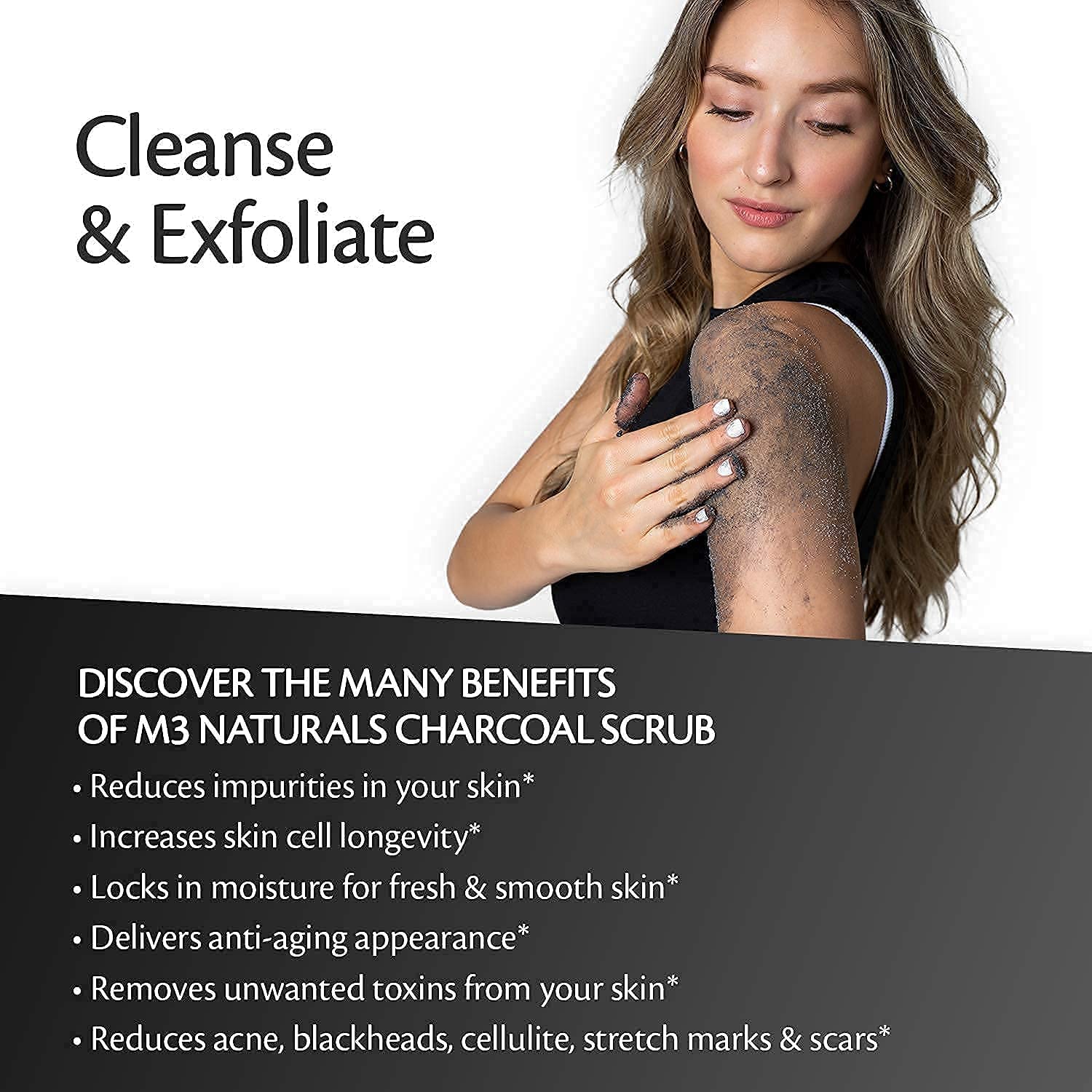 M3 Naturals Charcoal Body Scrub with Stretch Mark Cream Bundle