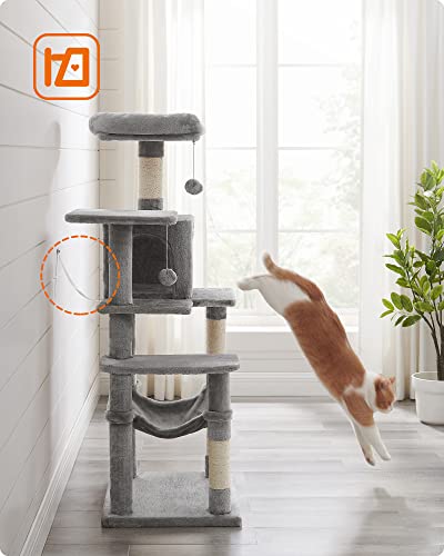 Feandrea Cat Tree, Cat Tower, Cat Condo with Scratching Posts, Hammock, Plush Perch, Cat Activity Center, Light Gray UPCT161W01