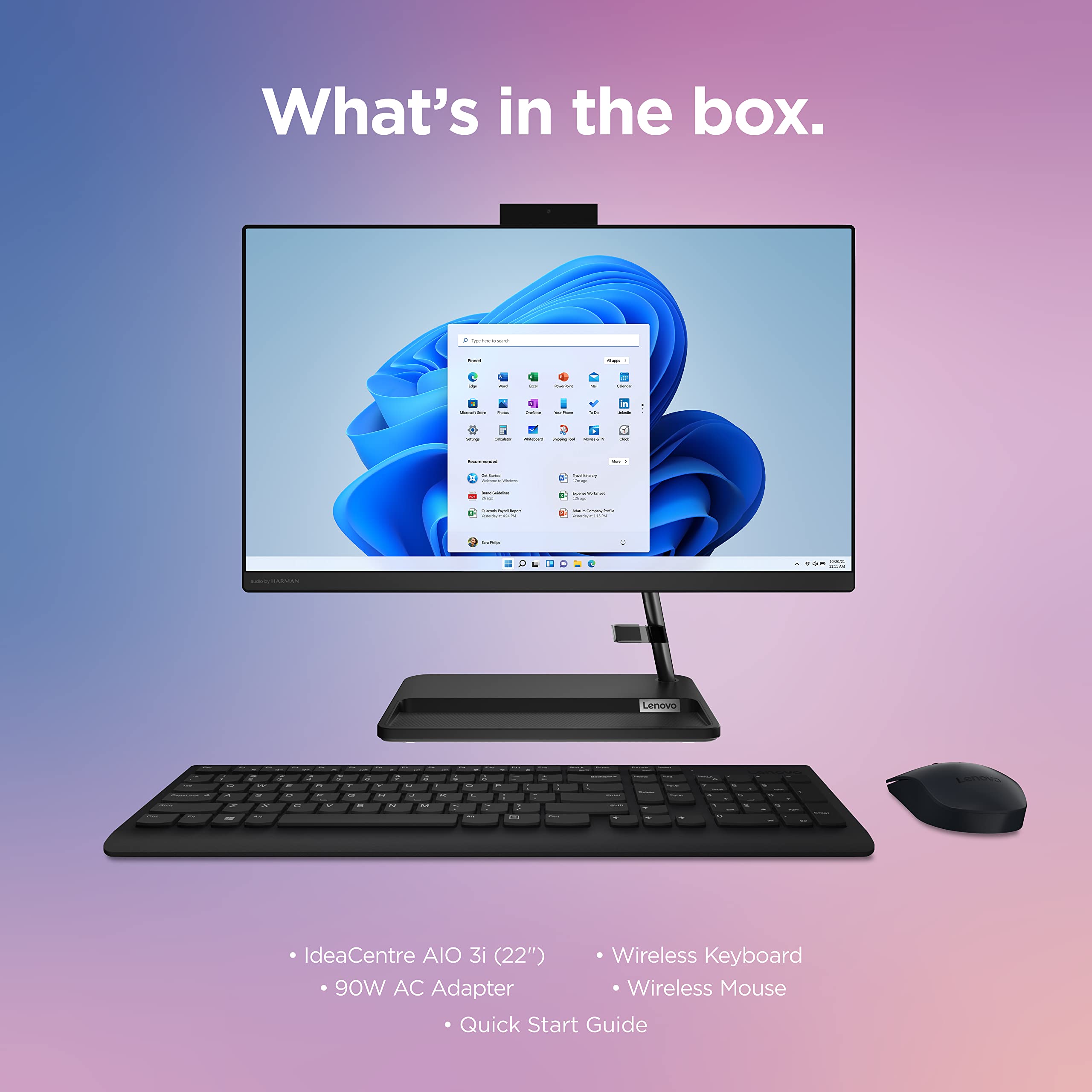 Lenovo IdeaCentre AIO 3i 22" All-in-One Computer, Intel Core i3-1115G4, FHD Touch Display, 8GB RAM, 256GB SSD, DVD RW Drive, Windows 11