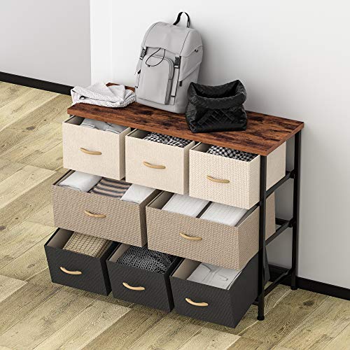 iVilla 8 Drawer Dresser Organizer Fabric Storage Chest for Bedroom, Hallway, Entryway, Closets, Nurseries,Furniture Storage Tower Sturdy Steel Frame, Wood Top, Removable Fabric Bins (Cream)
