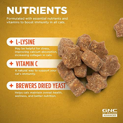 GNC for Pets Advanced Immune Support Cat Supplements 60 Ct | Lysine Treats for Cats, Immune Support Cat Vitamins and Supplements | L-Lysine,Vitamin C, and Brewers Dried Yeast Cat Supplement