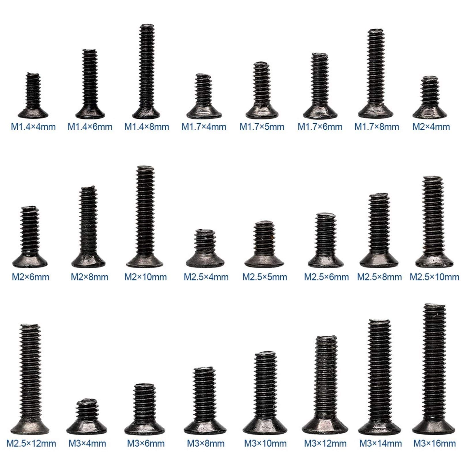 720pcs Countersunk Flat Head Mini Screw Set M1.4 M1.7 M2 M2.5 M3 Carbon Steel Computer Notebook Laptop Small Screws Kit DaJiKan