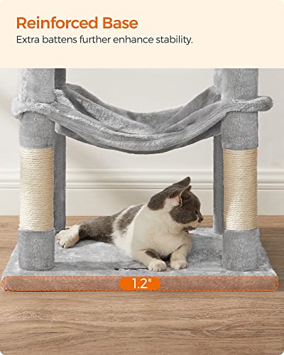 Feandrea Cat Tree, Cat Tower, Cat Condo with Scratching Posts, Hammock, Plush Perch, Cat Activity Center, Light Gray UPCT161W01