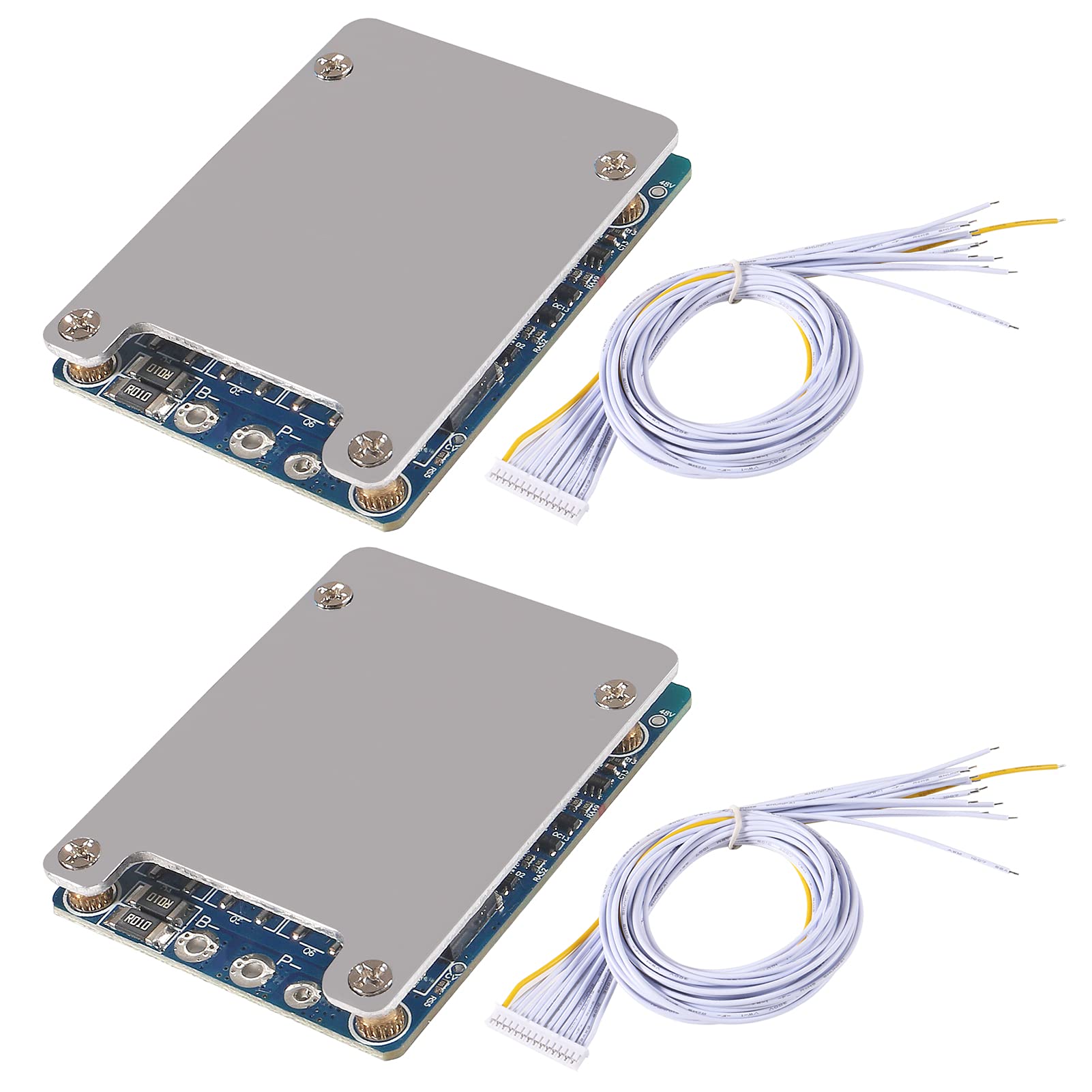 Lithium Battery Protection Board, AITRIP 2PCS 13S 48V 20A Li-ion Cell 18650 Battery Protection BMS PCB Board with Cable with Balance Function for 13S Battery Protection