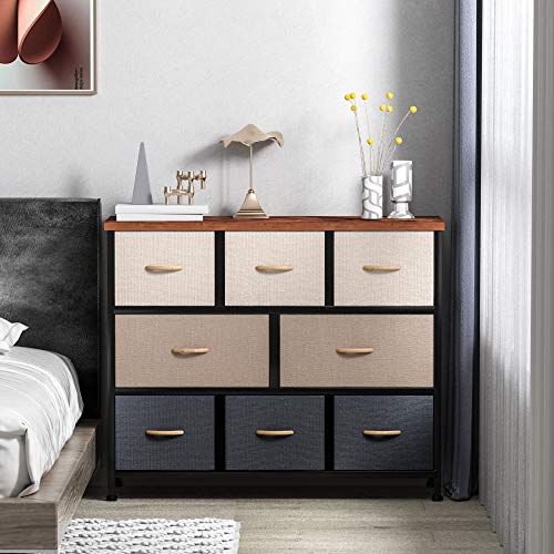 iVilla 8 Drawer Dresser Organizer Fabric Storage Chest for Bedroom, Hallway, Entryway, Closets, Nurseries,Furniture Storage Tower Sturdy Steel Frame, Wood Top, Removable Fabric Bins (Cream)