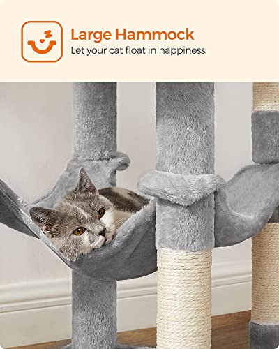 Feandrea Cat Tree, Cat Tower, Cat Condo with Scratching Posts, Hammock, Plush Perch, Cat Activity Center, Light Gray UPCT161W01