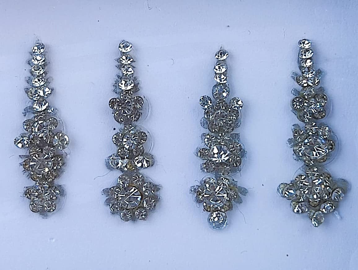 12 Silver Crystal Bindi Bridal face Jewels Forehead Tika Indian Bindis for women bindi Indian multicolor round long small gold (Long 12 bindi - Silver color)