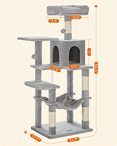 Feandrea Cat Tree, Cat Tower, Cat Condo with Scratching Posts, Hammock, Plush Perch, Cat Activity Center, Light Gray UPCT161W01