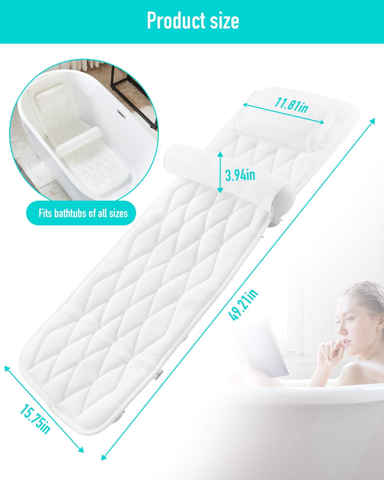 Bath Pillow,Bath Pillows for Tub Neck and Back Support, Bathtub Pillows for Head and Neck, Bathtub Pillow, Bath Accessories for Tub Women, Hot Tub Accessories for Adults, Tub Pillow