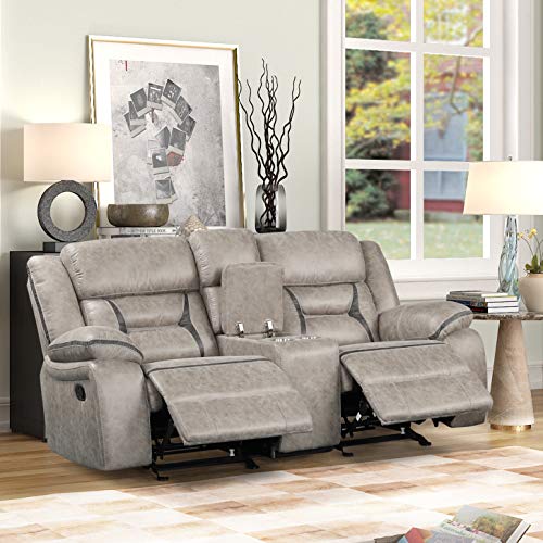 Roundhill Furniture Elkton Manual Motion Recliner with Storage Console, Loveseat, Taupe