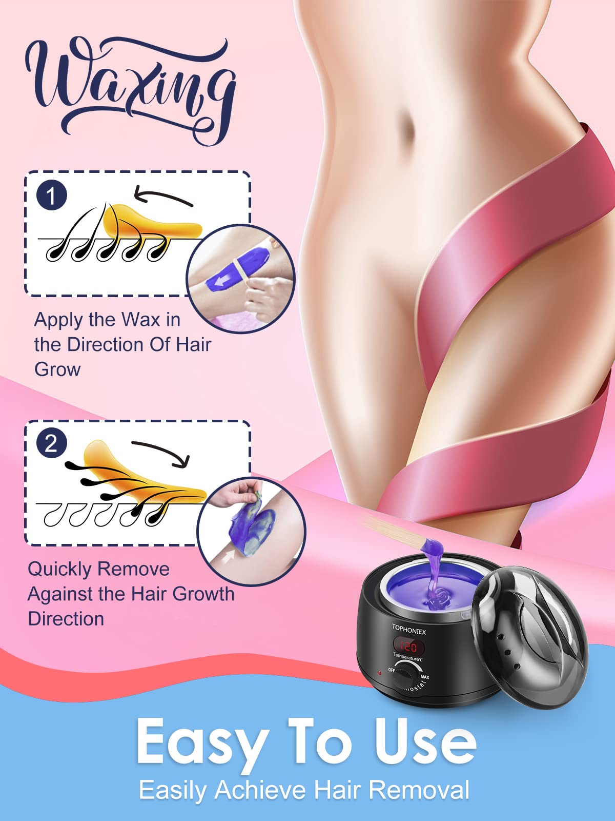 TOPHONIEX Waxing Kit, Wax Warmer for Hair Removal Wax Kit With Hard Wax Beans Wax Machine for All Hair Types, Eyebrows, Face, Legs, Nose, Bikini