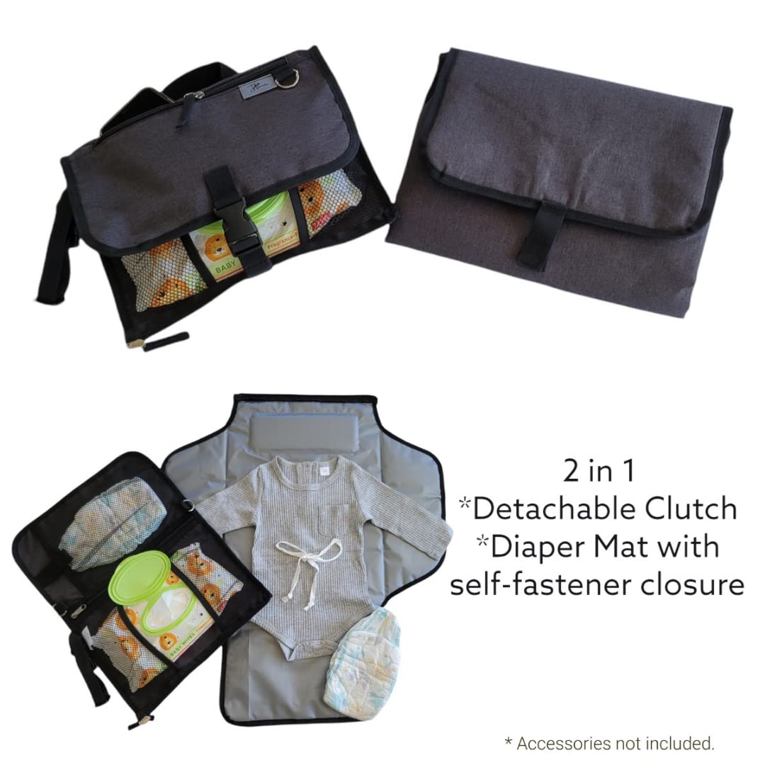 Portable Changing Pad–Grey-Convenient 2 in 1 Travel Diaper Changing Station Bag