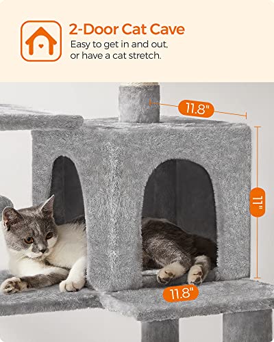 Feandrea Cat Tree, Cat Tower, Cat Condo with Scratching Posts, Hammock, Plush Perch, Cat Activity Center, Light Gray UPCT161W01