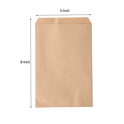 Z ZICOME 5"x8" 100 Pcs Flat Brown Paper Bags Plain kraft Paper Gift Bags for Wedding Favors, Candy Buffets, Crafting Merchandise Business