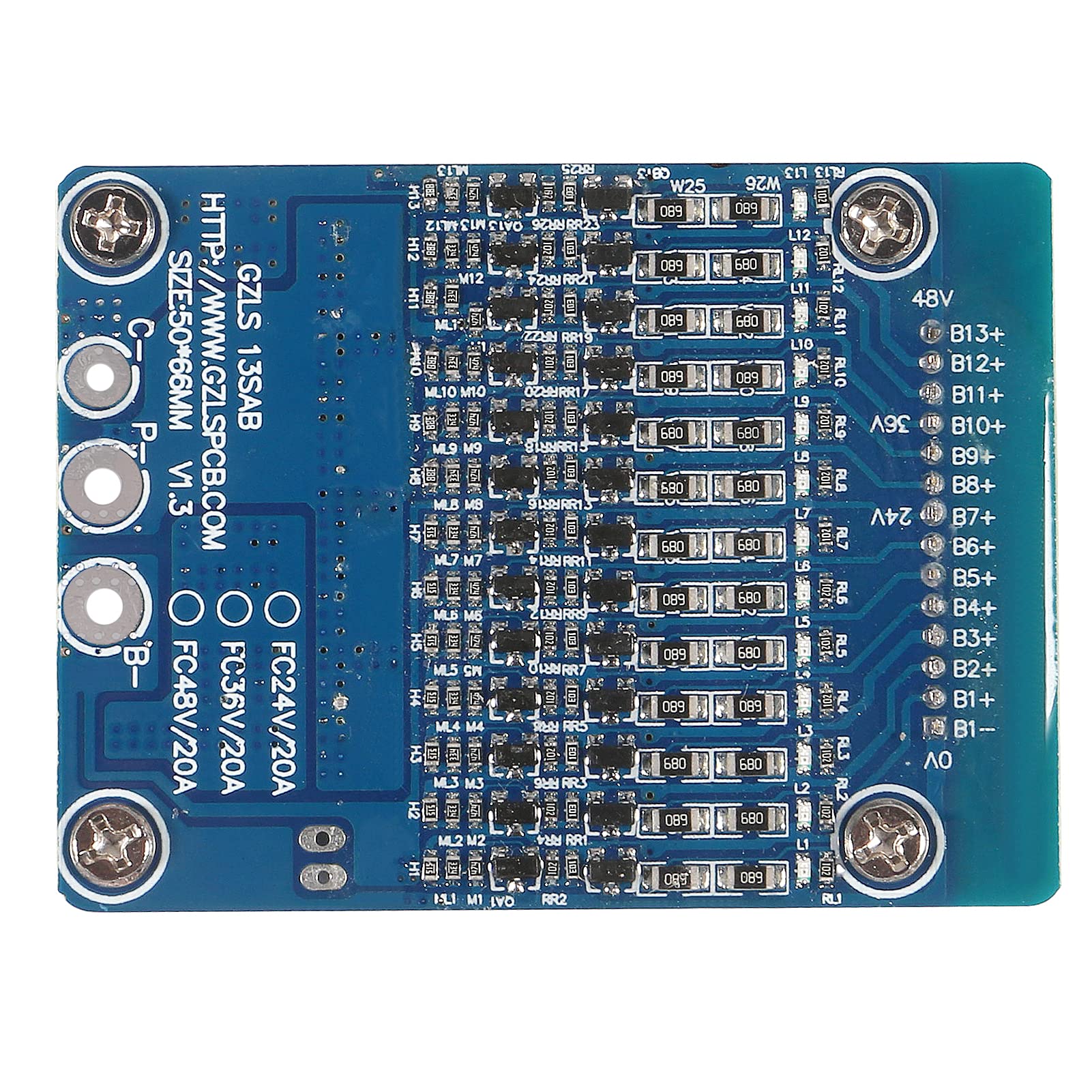 Lithium Battery Protection Board, AITRIP 2PCS 13S 48V 20A Li-ion Cell 18650 Battery Protection BMS PCB Board with Cable with Balance Function for 13S Battery Protection