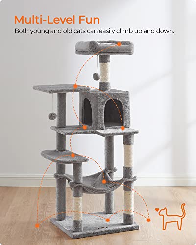 Feandrea Cat Tree, Cat Tower, Cat Condo with Scratching Posts, Hammock, Plush Perch, Cat Activity Center, Light Gray UPCT161W01