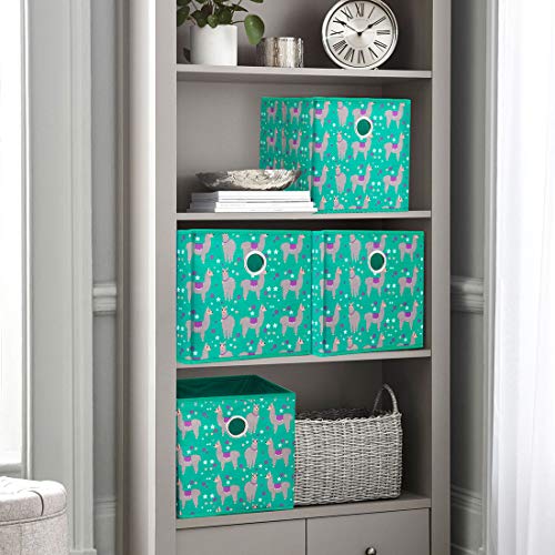 i BKGOO Foldable Storage Cube Drawer Bins Set of 4 Collapsible Fabric Storage Boxes with Round Metal Grommets for Organizing Shelf Nursery Home Closet Green, 10x10x10 inch