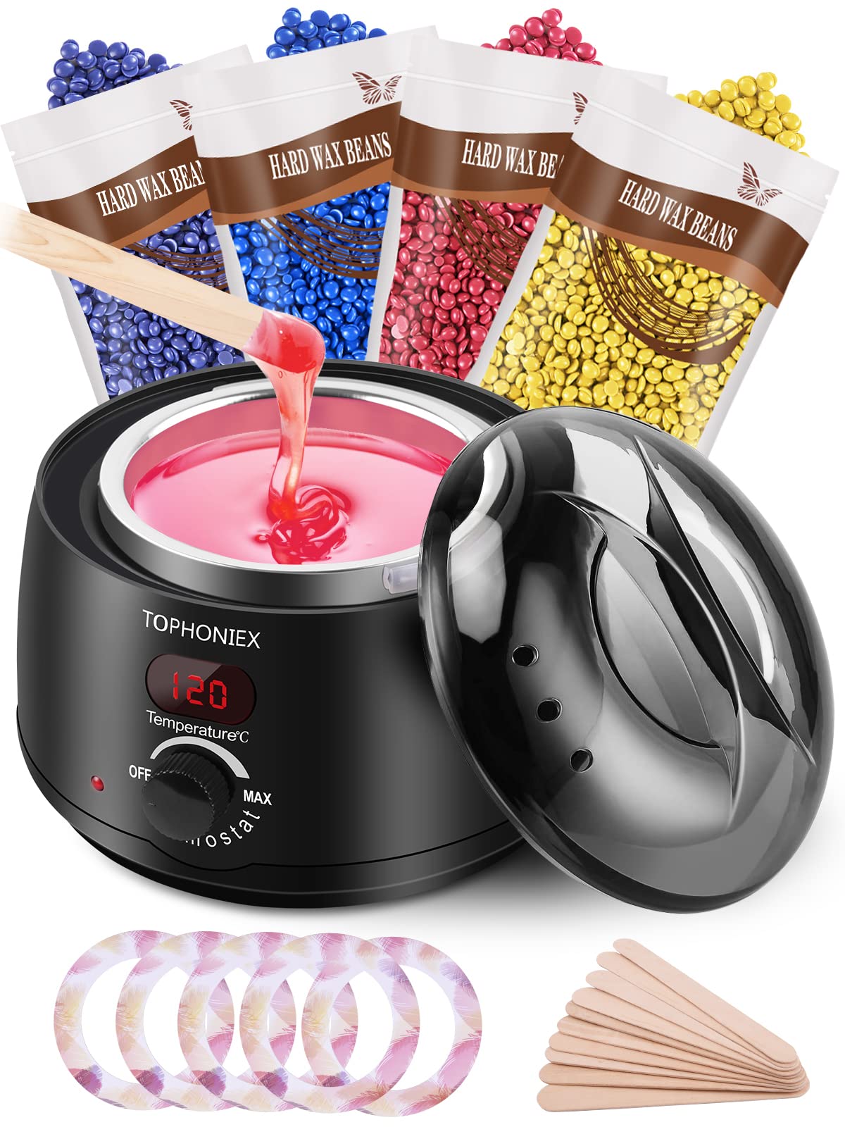 TOPHONIEX Waxing Kit, Wax Warmer for Hair Removal Wax Kit With Hard Wax Beans Wax Machine for All Hair Types, Eyebrows, Face, Legs, Nose, Bikini