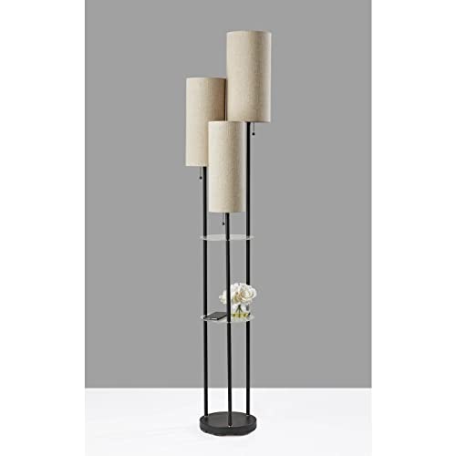 Adesso 4305-01 Trio Shelf Floor Lamp, 68 in, 3 x 40W Type A (Not Included), Black w/Antique Brass Accents, Floor Lamps