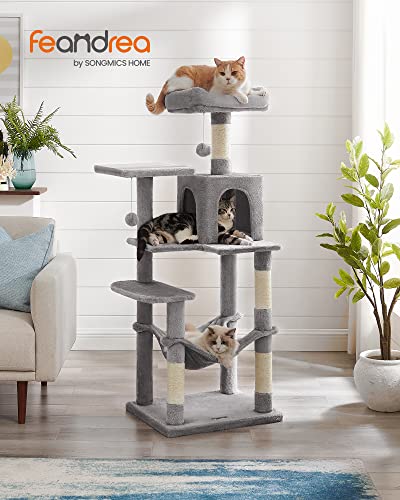 Feandrea Cat Tree, Cat Tower, Cat Condo with Scratching Posts, Hammock, Plush Perch, Cat Activity Center, Light Gray UPCT161W01