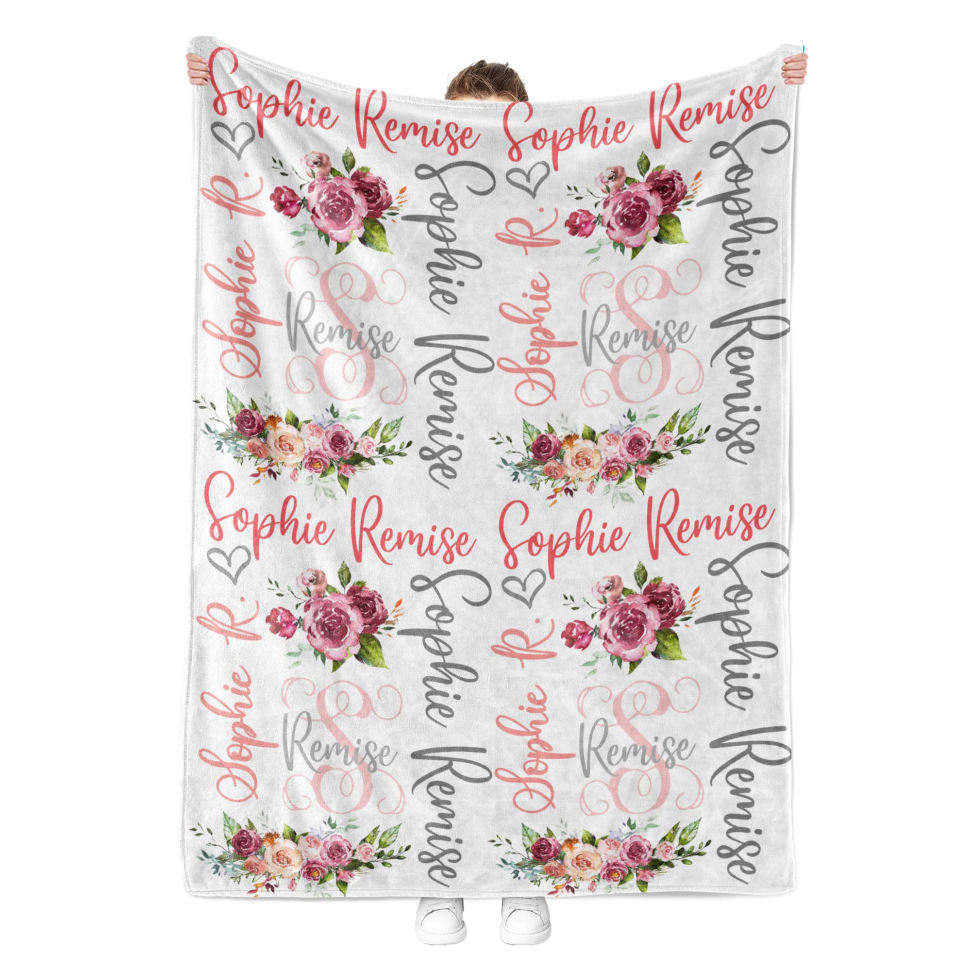MDPrints Customized Baby Blanket for Girls, Custom Baby Blankets for Girls with Name, Personalized Baby Gifts (Monogram HA63)