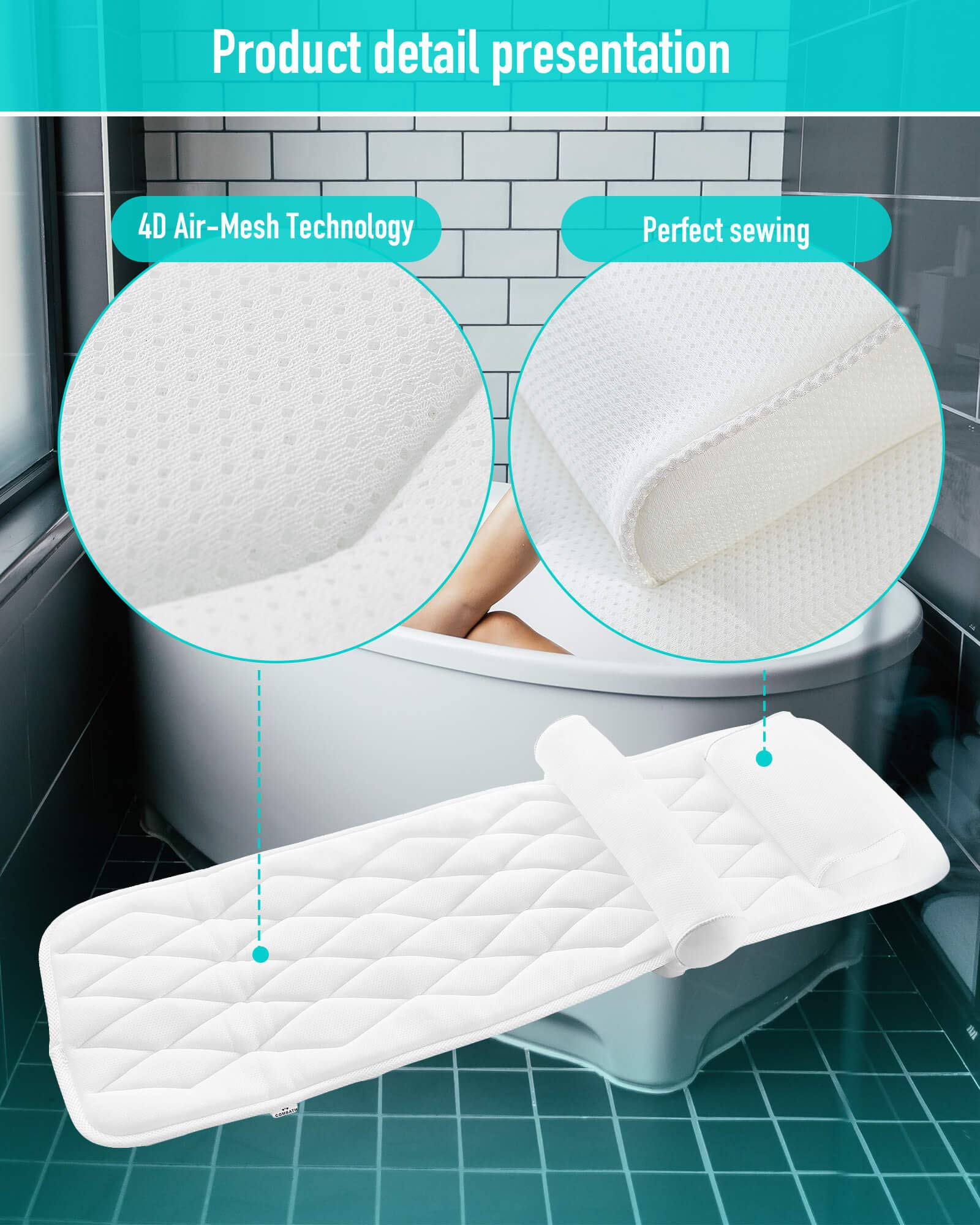 Bath Pillow,Bath Pillows for Tub Neck and Back Support, Bathtub Pillows for Head and Neck, Bathtub Pillow, Bath Accessories for Tub Women, Hot Tub Accessories for Adults, Tub Pillow