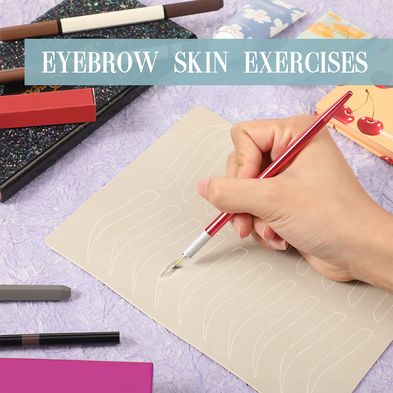 20 Pieces Microblading Supplies Double Sided Practice Skin for Eyebrows Tattoo Fake Skin Rubber Microblading Kit No Ink Makeup Silicone Skins to Practice Brow