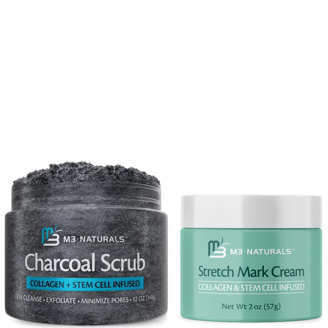 M3 Naturals Charcoal Body Scrub with Stretch Mark Cream Bundle